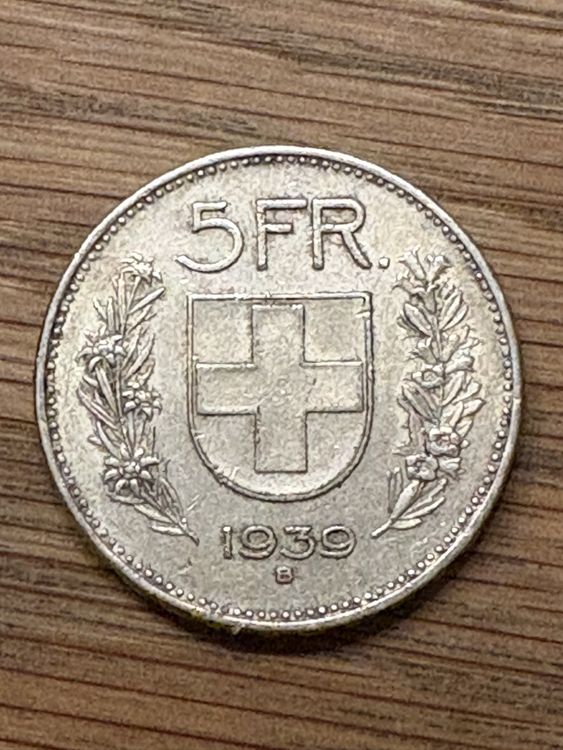 Seltene 5 Franken Münze 1939 B - Top Zustand! (Gebraucht) in Dietwil für CHF 11.5 – mit ...