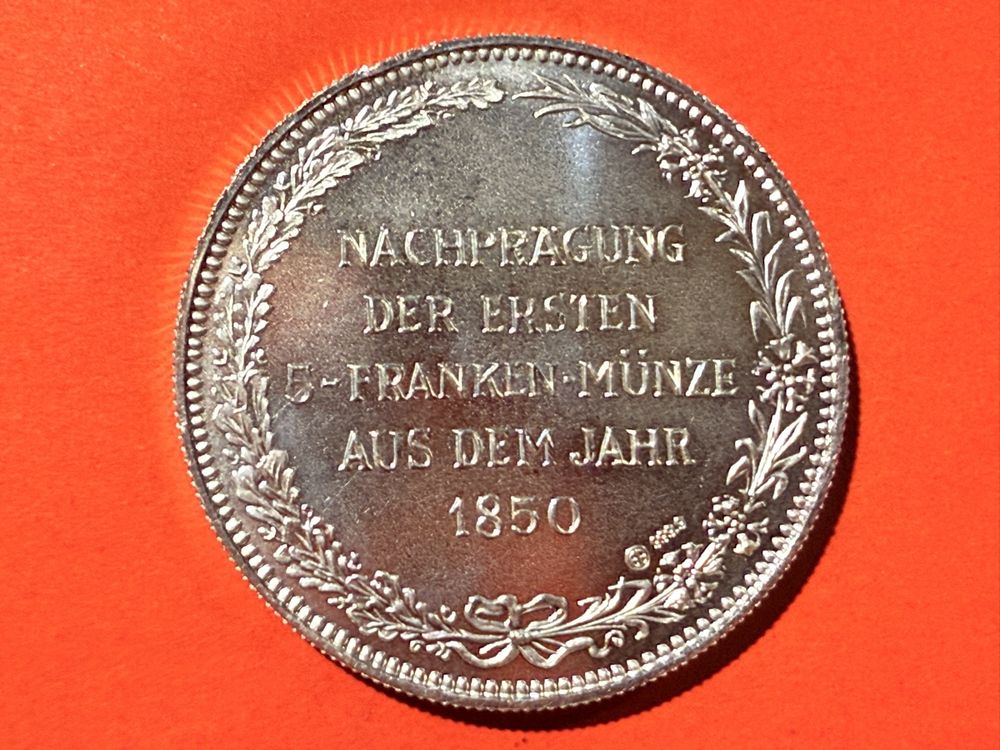 5 SFR /1850 Nachprägung / 31g, Feinsilber, 1 troy oz/Ounce! (Neu ...