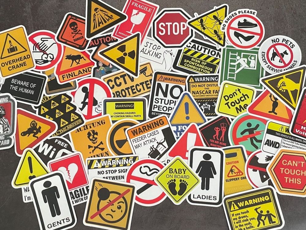 50x Warn / Alltägliche / Aufkleber Sticker (Neu (gemäss Beschreibung ...