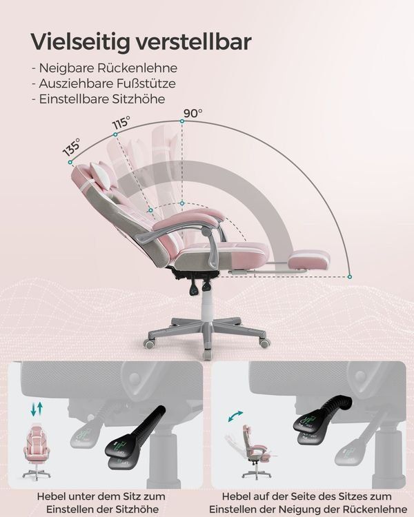Gamingstuhl mit Kopfstütze Fussstütze ergonomisch ROVARO (Neu und ...