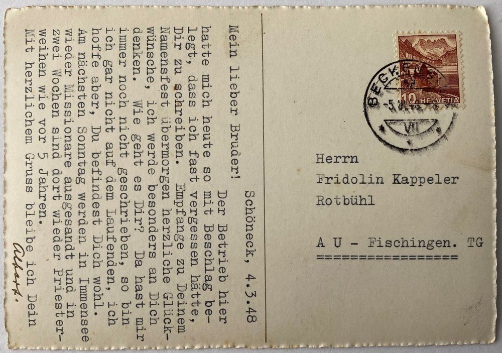 Betender Knabe, Postkarte mit Helvetia 10er Briefmarke (Gebraucht) in ...