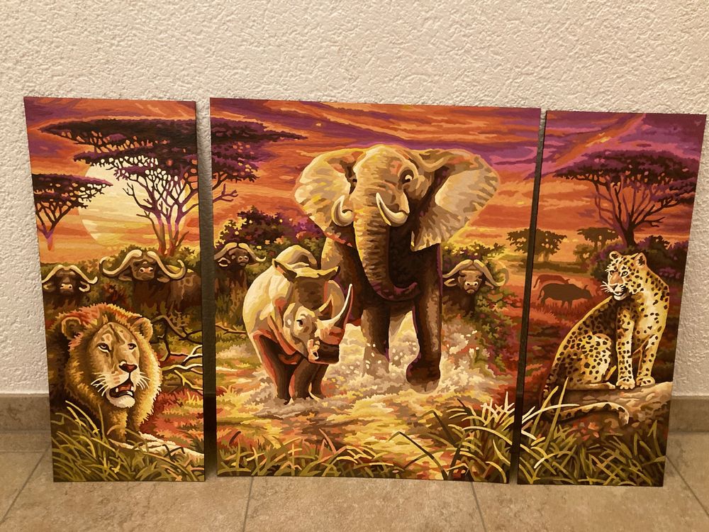 Bild/Gemälde "The Big Five", 3-teilig, Malen nach Zahlen (Gebraucht) in Gelterkinden für CHF 30 ...