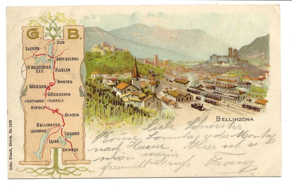 Bellinzona (TI) Bahnhof - Gotthard-Bahn Strecke - Litho 1900 (Gebraucht ...