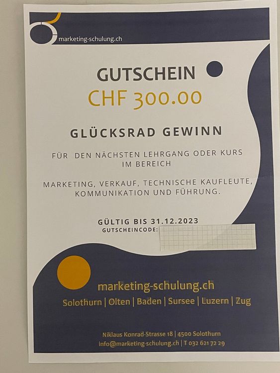 Gutschein CHF 300.-- Marketing-schulung.ch | Kaufen auf Ricardo