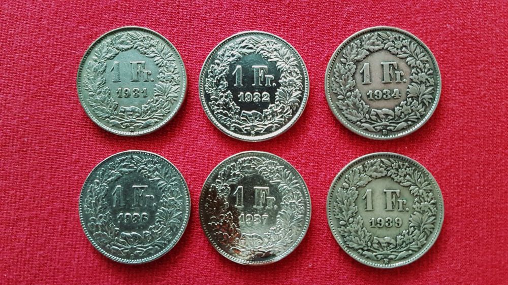 6 x 1 Fr Silbermünzen 1931-1932-1934-1936-1937-1939 ab 1 Fr! (Gebraucht) in Camignolo für CHF 19 ...
