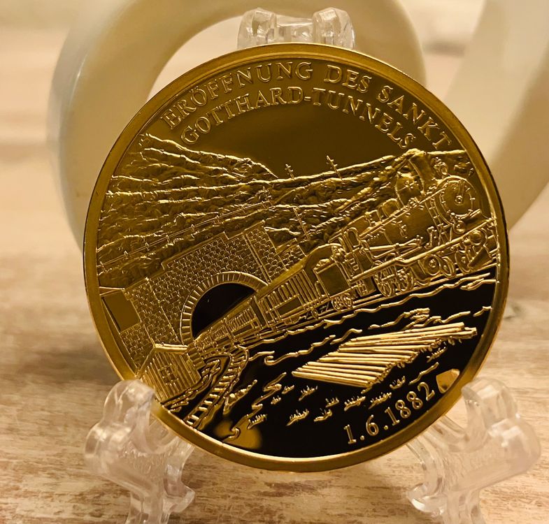 St. Gotthard- Tunnel vergoldete Medaille 🇨🇭2017 Top! (Neu (gemäss ...