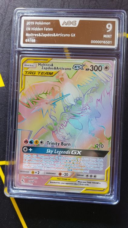 2019 Hidden Fates FA Secret #69 Moltres Zapdos GX AOG 9 Slab (Neu ...