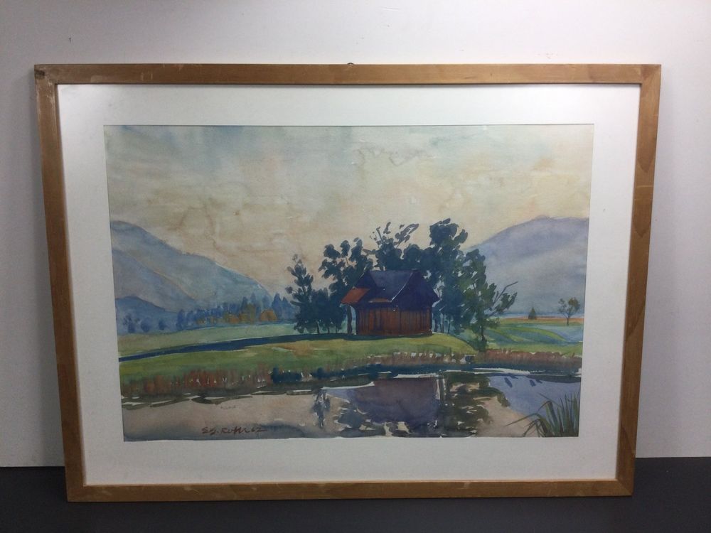 Aquarell Landschaft Schopf Stall Schweiz signiert gerahmt | Kaufen auf Ricardo