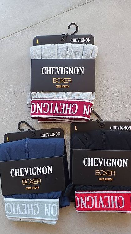 Lot de 3 boxer coton stretch Chevignon L, noir, gris, marine (Neuf avec emballage d'origine) à ...