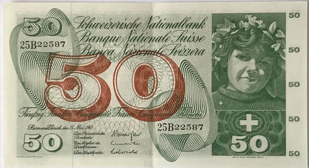 sehr schöne Schweizer 50 Franken-Banknote vom 15. Mai 1968 | Kaufen auf ...