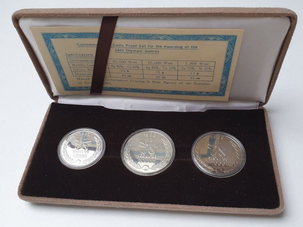 🇰🇷 Korea Olympic Proof set: 20k+10k+1k Won 1983 - Silver (Gebraucht) in ...