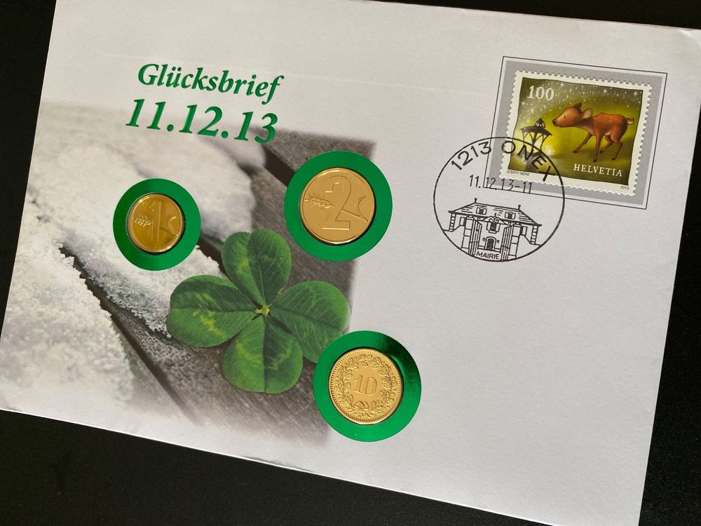 Numis Brief 11.12.13 -11 Ortsstempel 1213 ONEX mit 3 Münzen (Neu ...