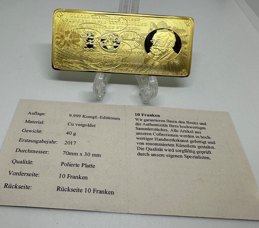 Barren/Lingot Banknot 5. Emission,10.- Franken (Gebraucht) in Hauterive ...