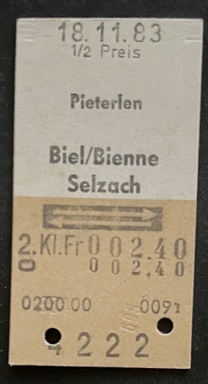 Pieterlen Biel/Bienne Selzach/ Billett 1983 (Gebraucht) in Wabern für CHF 1.4 – mit Lieferung ...
