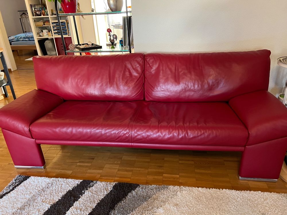 2er Sofa Rot, Leder | Kaufen auf Ricardo