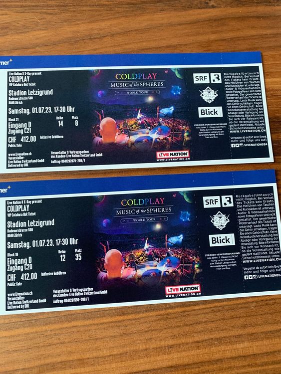 2x Coldplay VIP Package Sitzplätze 01.07.2023 ZH *TOP* | Kaufen auf Ricardo