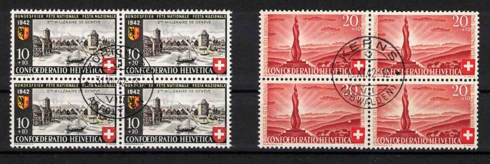 1942 Pro Patria Serie im 4er-Block Nr. B15-B16 mit Zentrum-ʘ (Neu (gemäss Beschreibung)) in ...
