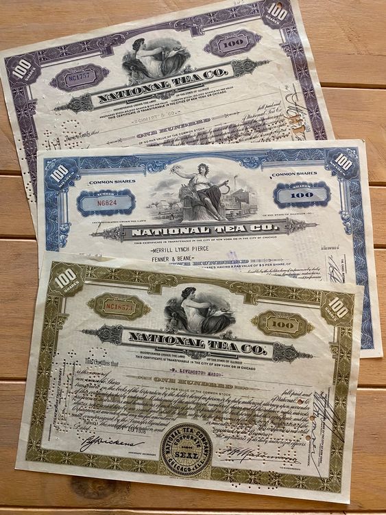 National Tea company usa 1929 - 1953, 3 alte Aktienpapiere | Kaufen auf ...