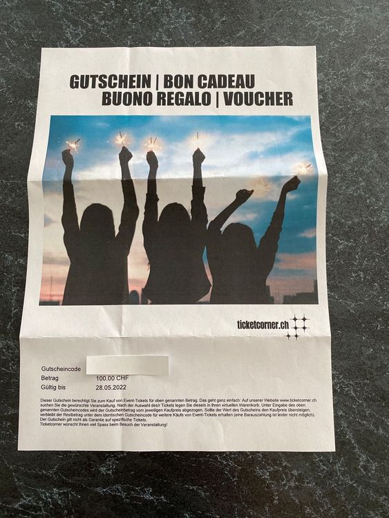 Ticketcorner Gutschein Wert Fr. 100.— (Neu (gemäss Beschreibung)) in ...