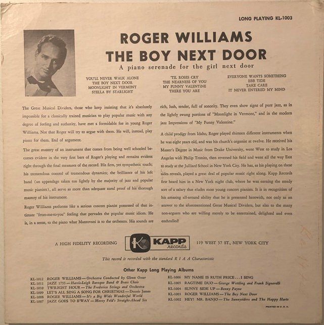 Roger Williams – The boy next door (LP, 1955) (Gebraucht) in Grüningen ...