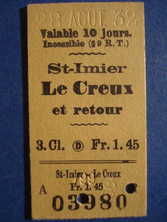 SBB - 28.8.1932 - St.IMIER - Le CREUX - 3.Classe (Gebraucht) in Biel/Bienne für CHF 85 – mit ...