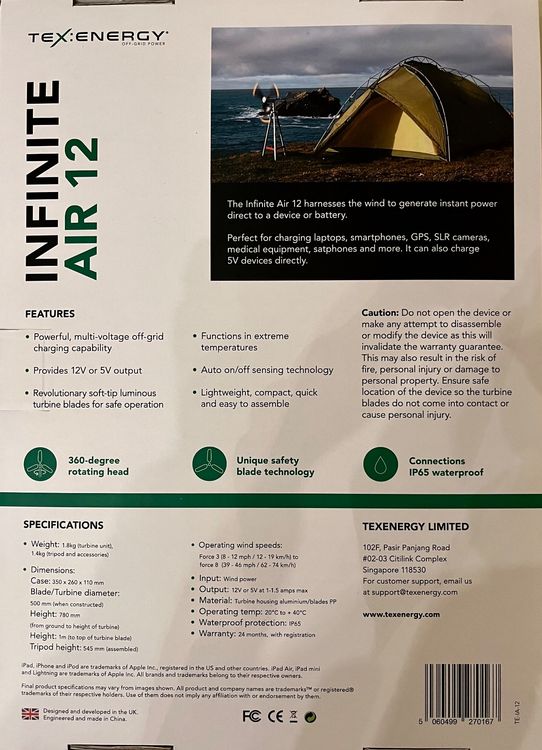 Portable 24W Off-Grid Windturbine Texenergy Infinite Air | Kaufen auf Ricardo