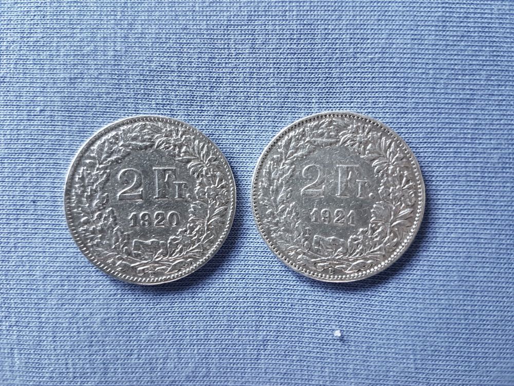 2 x 2 Franken Silbermünzen 1920 und 1921 ab nur 1 Franken !! (Gebraucht) in Camignolo für CHF 16 ...
