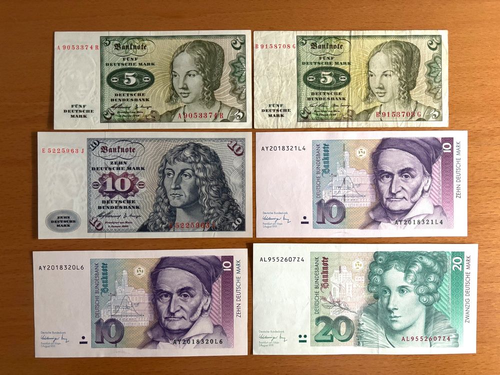 6 Banknoten Deutschland 1960 und 1991 (Gebraucht) in Esslingen für CHF ...