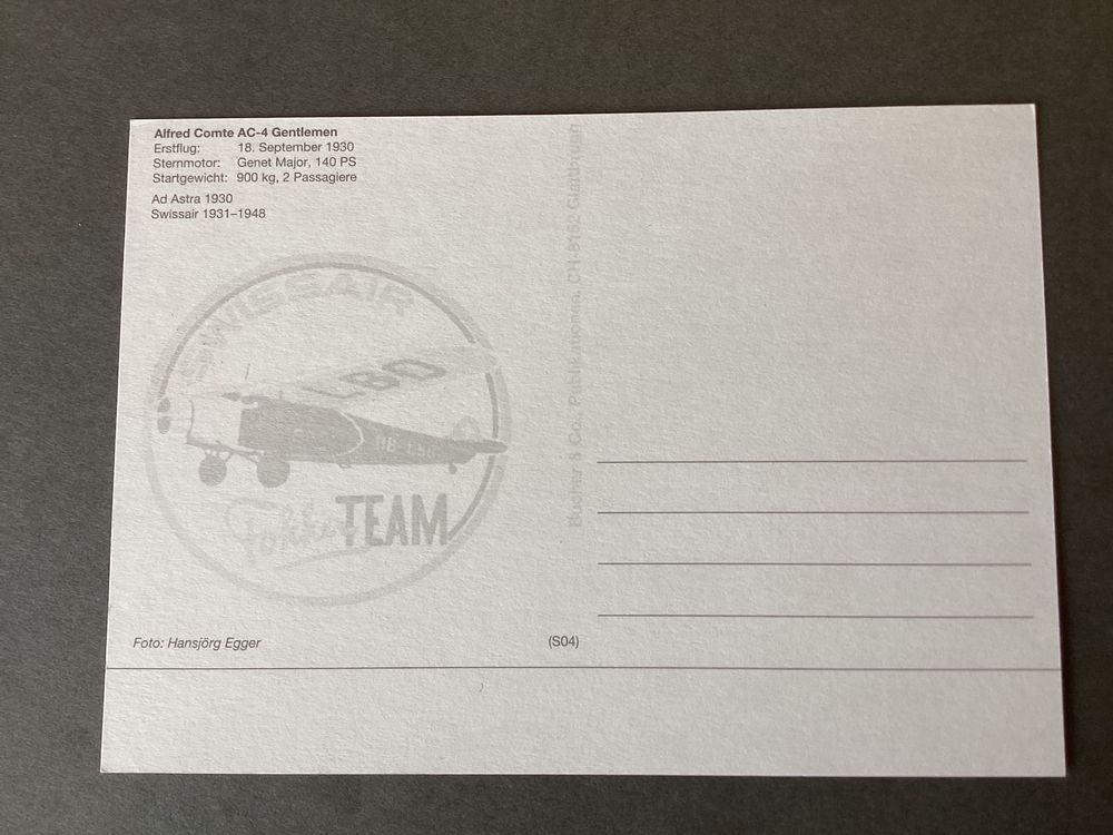 Swissair, Ad Astra, Alfred Comte AC-4 (Gebraucht) in Rheineck für CHF 2 ...