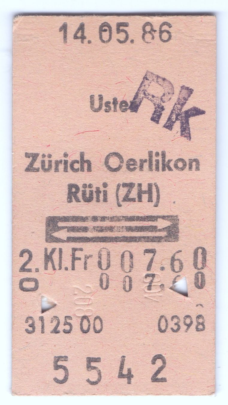 Billette Uster – Zürich Oerlikon – Rüti ZH mit Rk gestempelt (Gebraucht ...