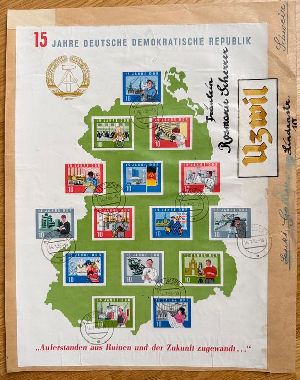 Grossblock 15 J. DDR nach Uzwil (Kat. 1000+), 3 weitere (Gebraucht) in ...