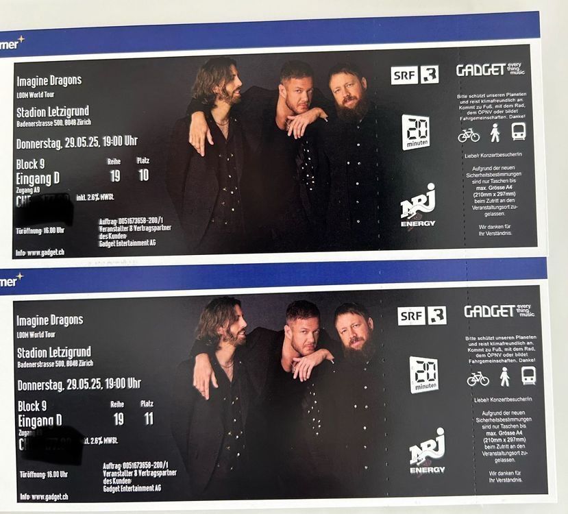 2xTickets Image Dragons Konzert 29.05.2025 Zürich Sitzplätze (Neu und ...