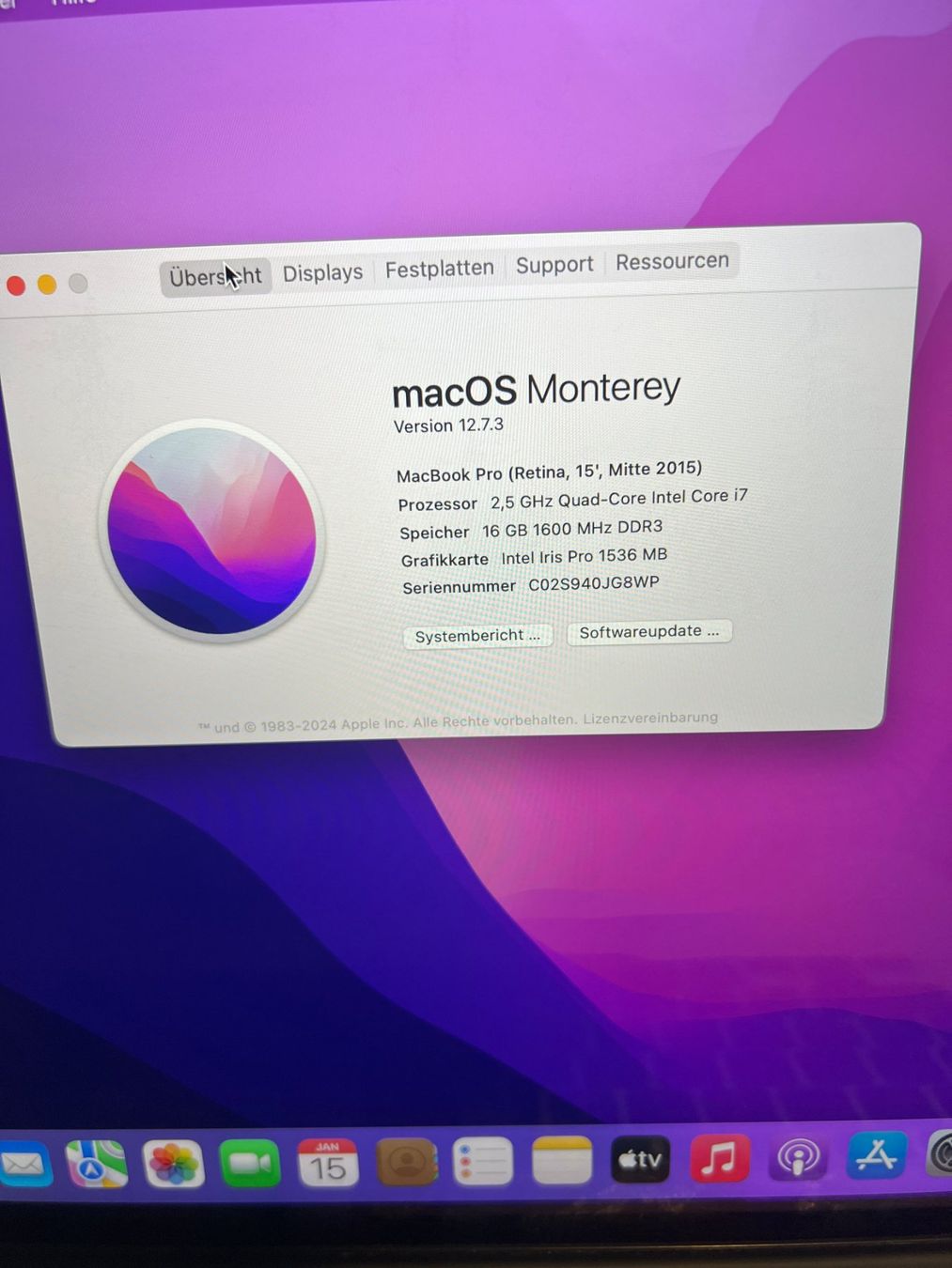 MacBook Pro Retina 15" 2015, 2,5GHz i7, 16GB/500GB SSD #10 (Gebraucht ...