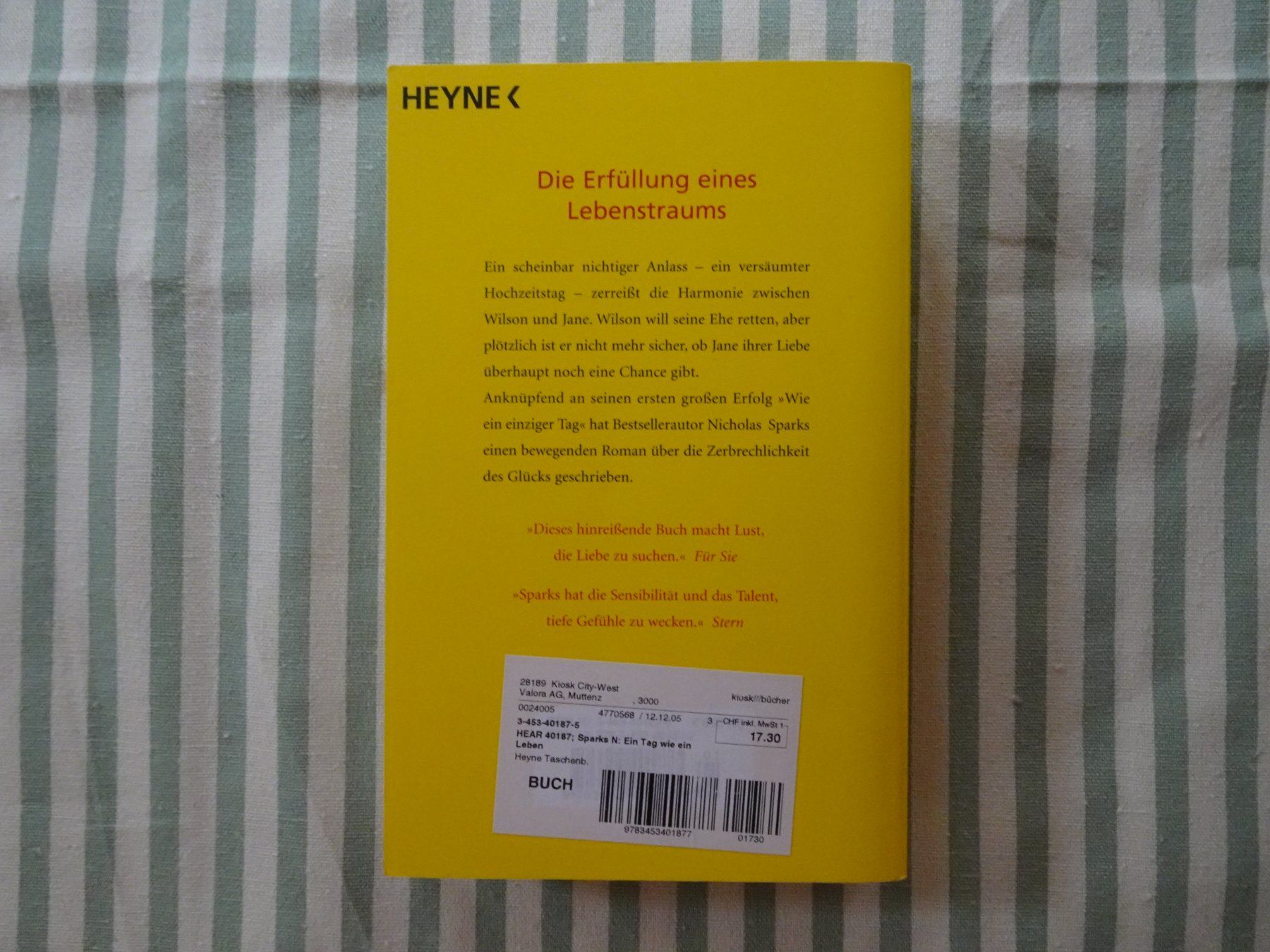 Nicholas Sparks - Ein Tag wie ein Leben - Roman - B917 (Gebraucht) in ...