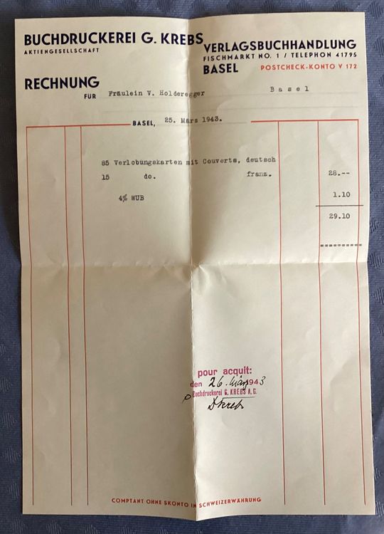 Basel Rechnung Druckerei Krebs (Gebraucht) in Reinach BL für CHF 4 – mit Lieferung auf Ricardo ...
