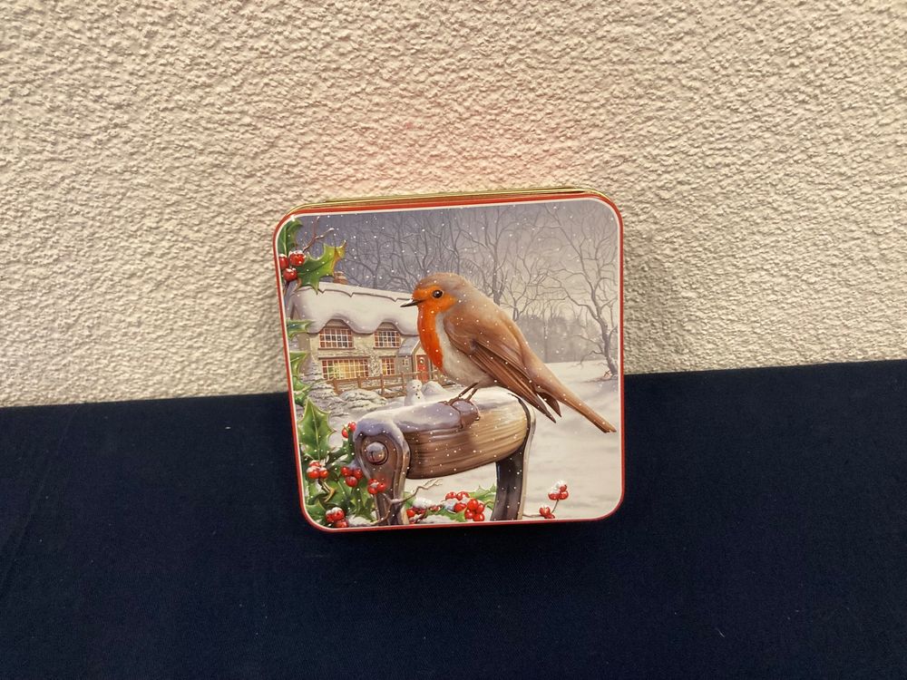 Blechdose Vogel/Winter-Motiv, ca. 12 x 12 x 6 cm (Neu und ...