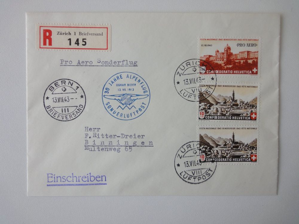 158.) 1943 - Pro Aero Sonderflug Zürich - Bern | Kaufen auf Ricardo