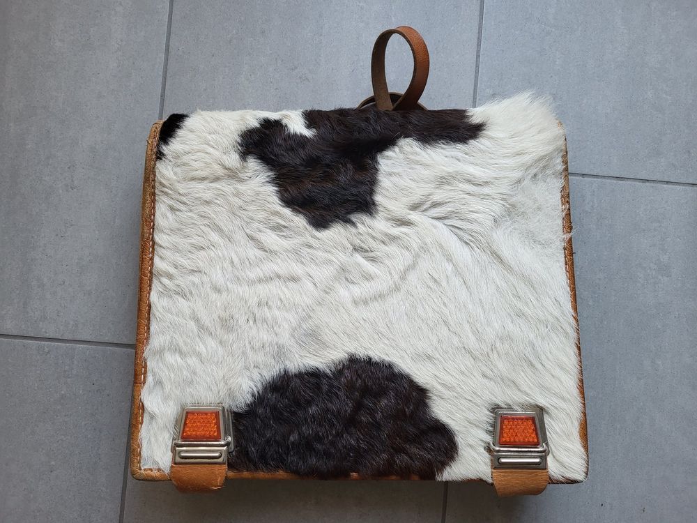 Retro Schulsack aus Leder mit Fell | Kaufen auf Ricardo