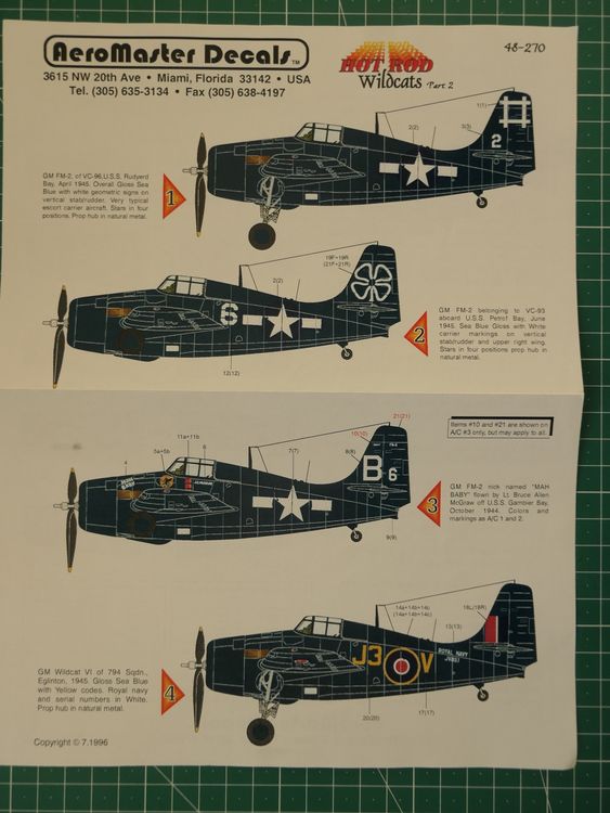 1/48 Grumman F4F Wildcat Hot Rod Wildcats Decals 4 Versionen (Gebraucht ...