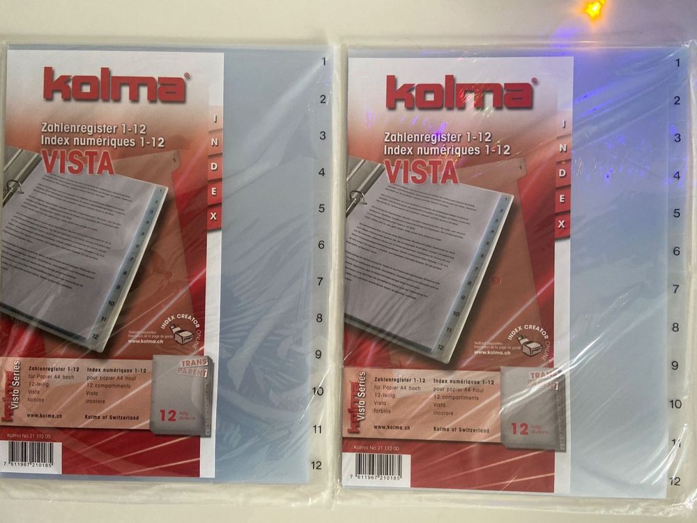 2 Stk. Kolma Vista durchsichtiges Zahlenregister 1-12 A4 (Neu und ...