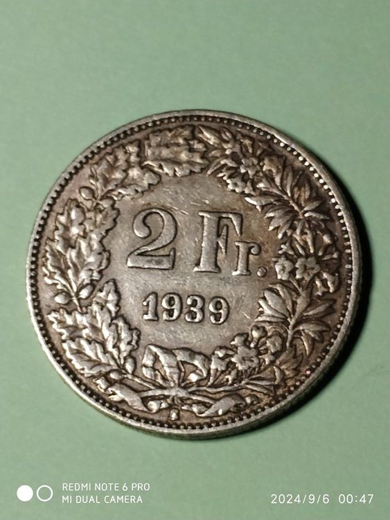 2 Franken Silber Münze 1939 verdreht um 180 Grad (Gebraucht) in Gelterkinden für CHF 5 – nur ...