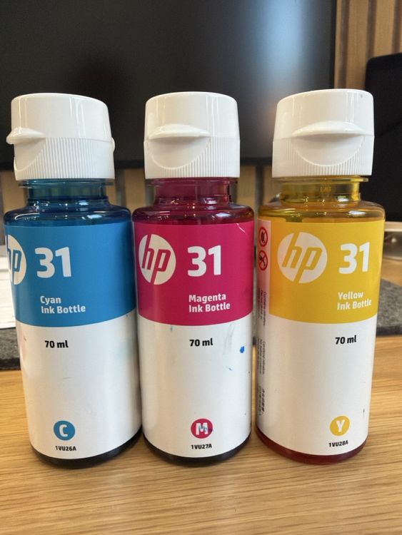 HP 31 Ink Bottle Set - Cyan, Magenta, Yellow - NEW! (70ml) (Gebraucht ...