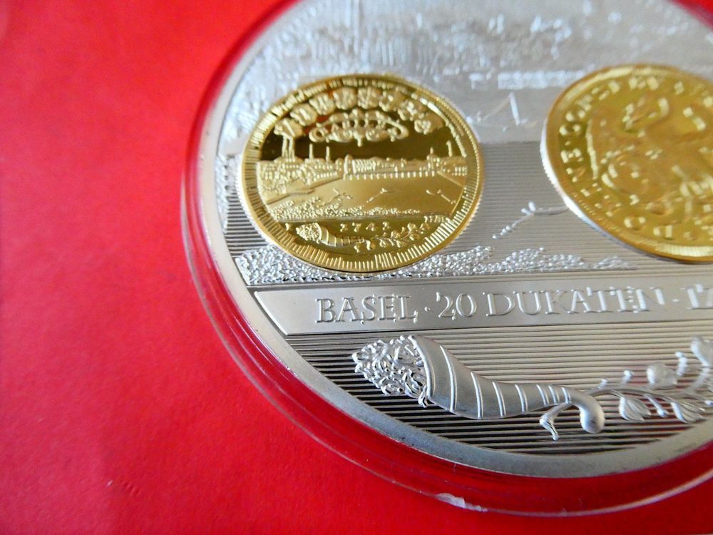 versilberte Riesenmedaille 70 mm PP, Basel 20 Dukaten 1741 (Neu (gemäss ...