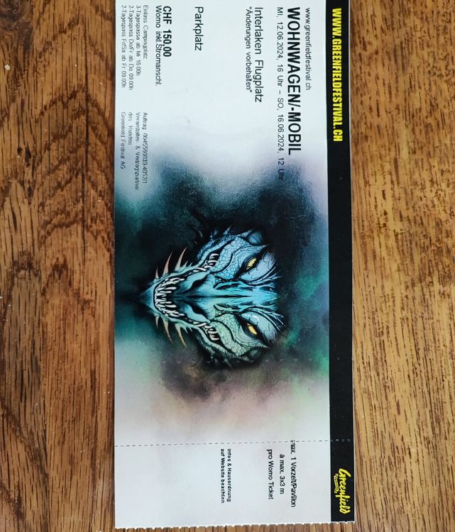 Ticket Wohnmobil Greenfield 2024 | Kaufen auf Ricardo