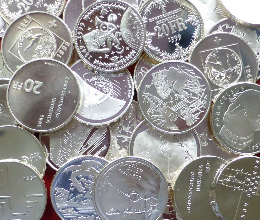 50x 20 CH Fr. SILBER - diverse Jahre, unz-/stg und ex PP (Neu (gemäss ...