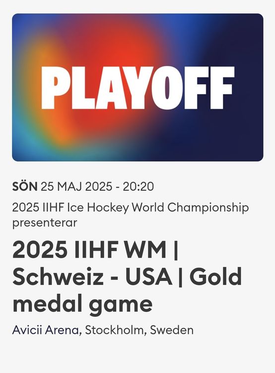 IIHF WM 2025 Ticket, Schweiz-USA, Stockholm, Top! (Neu und ...