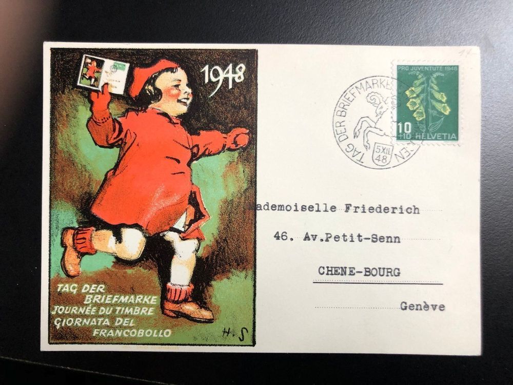 1 carte journée du timbre 1948 (D'occasion) à Charmey (Gruyère) pour ...