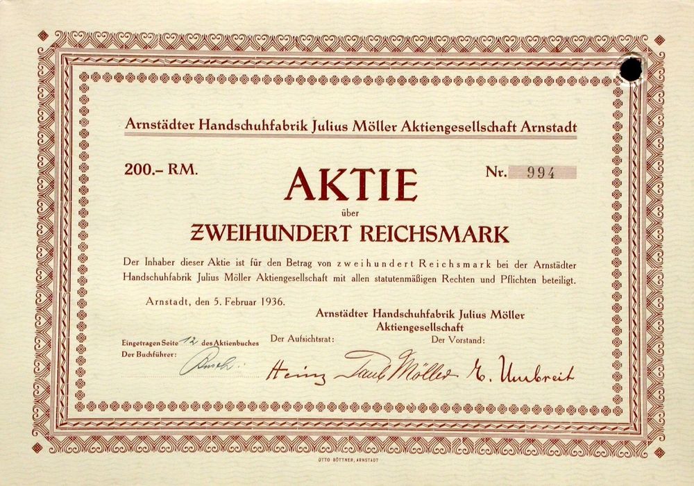 Arnstädter Handschuhfabrik Julius Möller AG - 1936 (Gebraucht) in ...