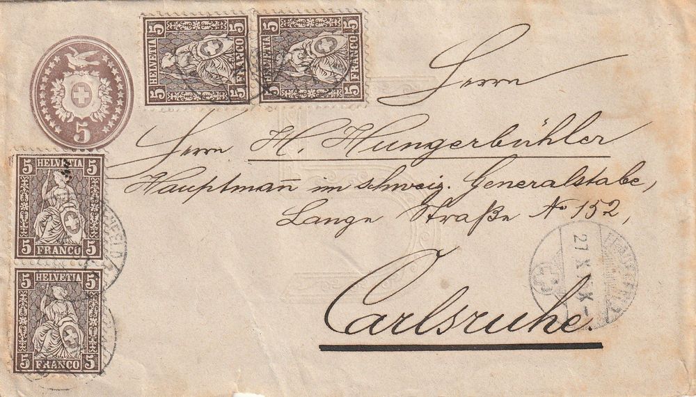 5 Rp. Tüblibrief mit Zusatzfrankatur 1875 (Gebraucht) in Rorschacherberg für CHF 8 – mit ...