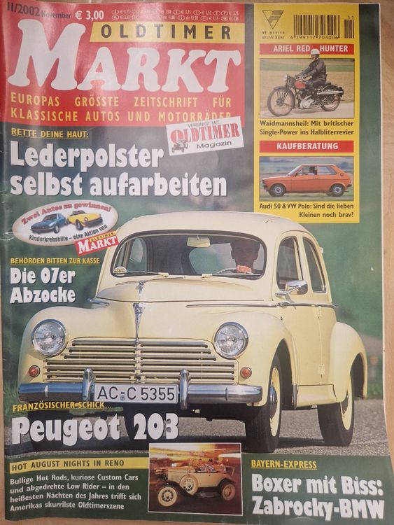 Peugeot 203 Ariel VH 500 Audi 50/Vw Polo Zabrocky Bmw R69 S (Gebraucht ...